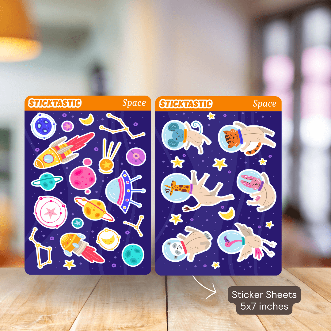 Space Theme Paper Sticker Sheets (set of 2 sheets) | Sticktastic