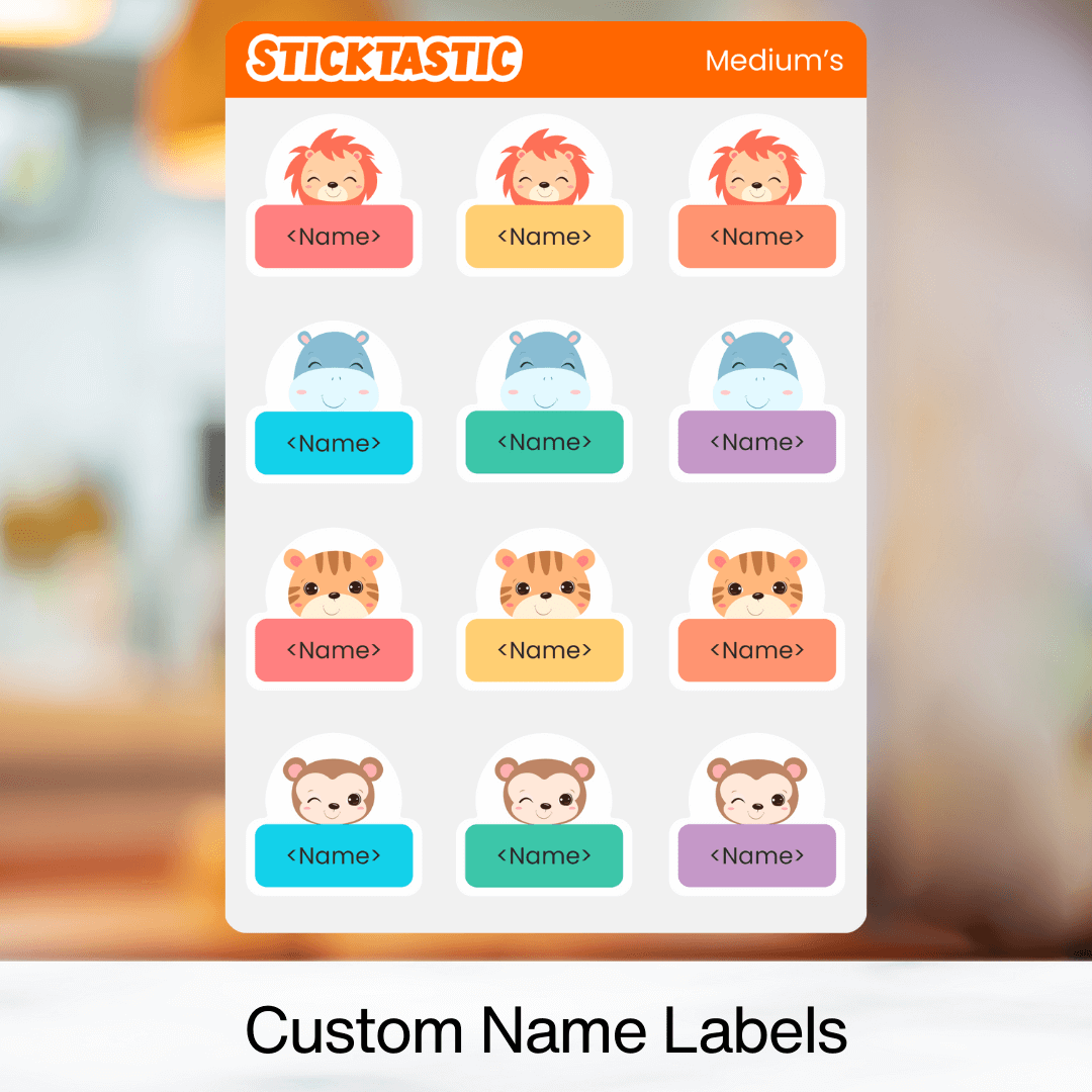 Animal Theme - Customized Name Labels for Kids (24 stickers) | Sticktastic