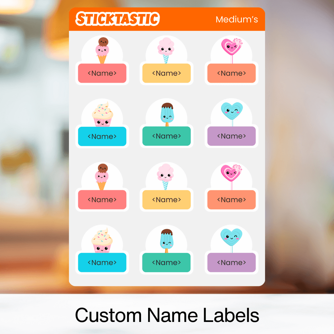 Ice Cream Theme - Customized Name Labels for Kids (24 stickers ...