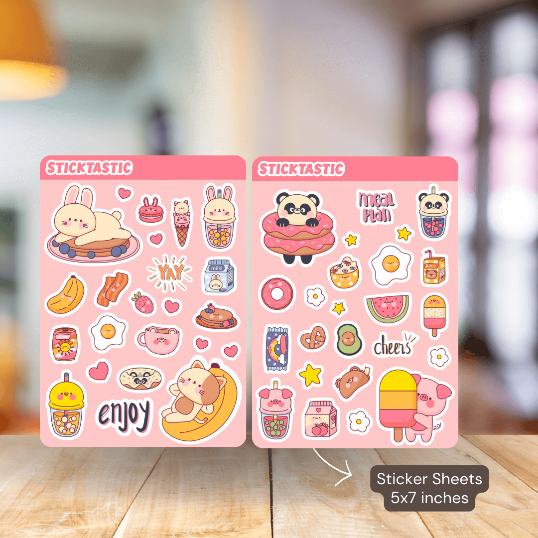 Kawaii Paper Sticker Sheets (set of 2 sheets) | Sticktastic
