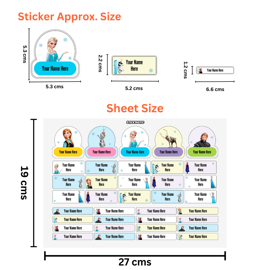 Frozen Theme - Customized Name Labels for Kids (36 Paper Stickers ...