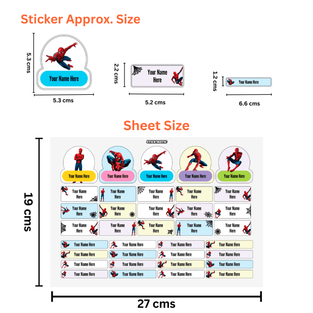 Spiderman Theme - Customized Name Labels for Kids (36 Paper Stickers ...
