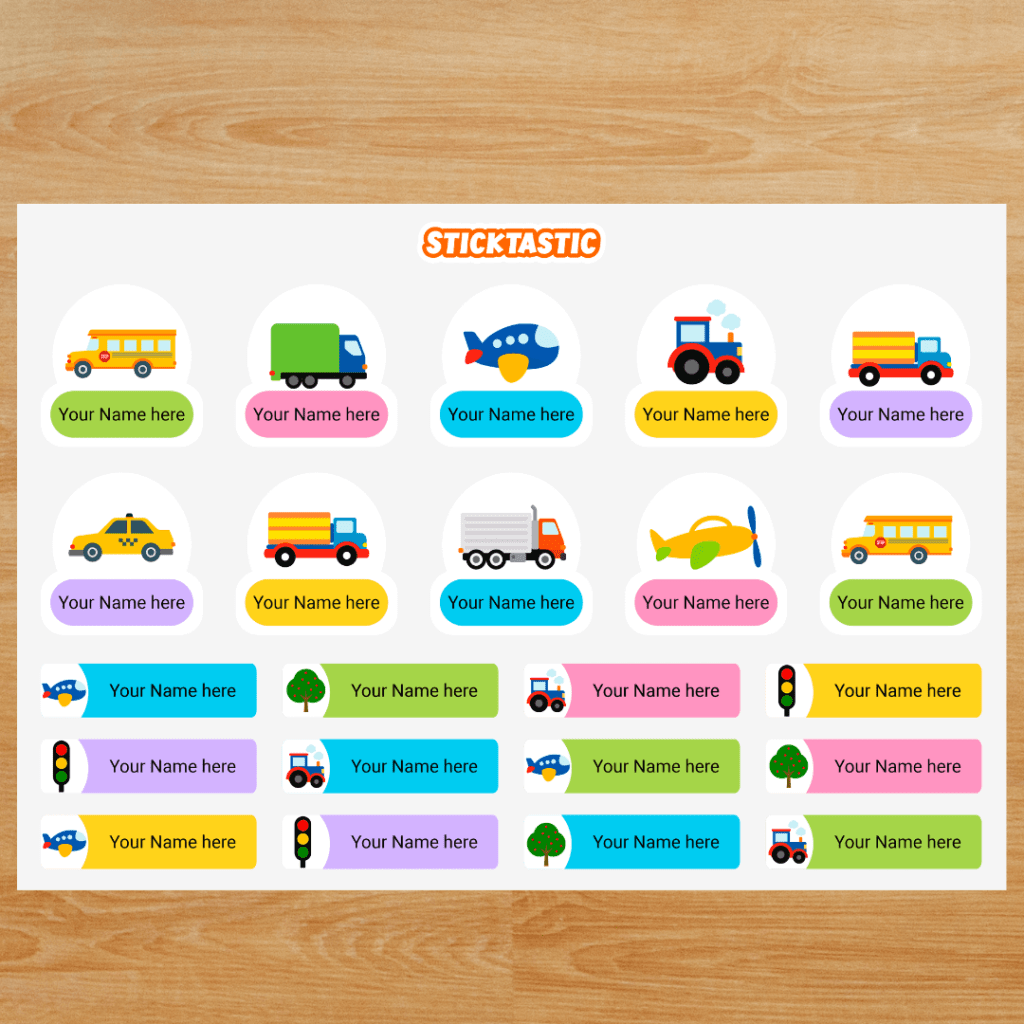 Transport Theme - Customized Name Labels for Kids (22 Stickers) NT004 ...
