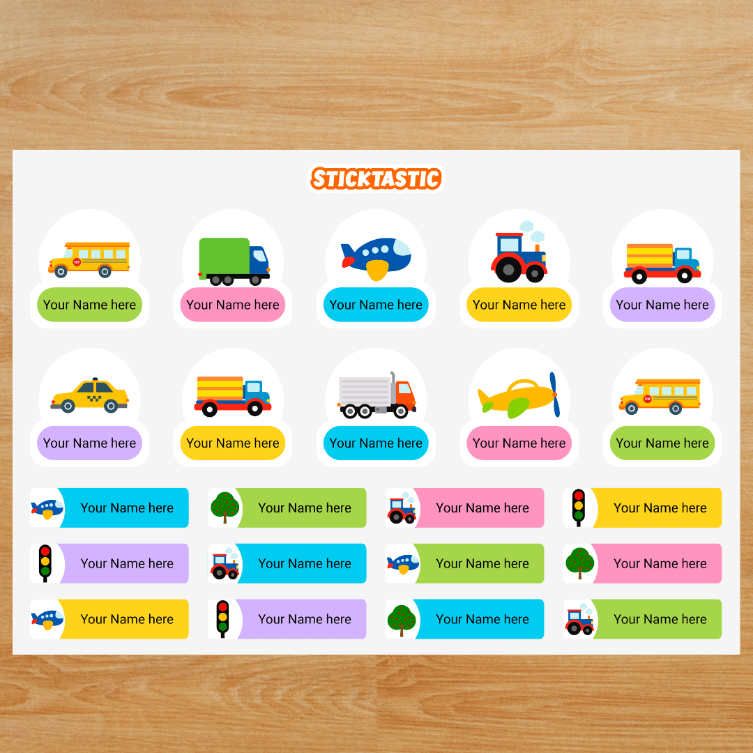 Transport Theme - Customized Name Labels for Kids (22 Stickers) NT004 ...