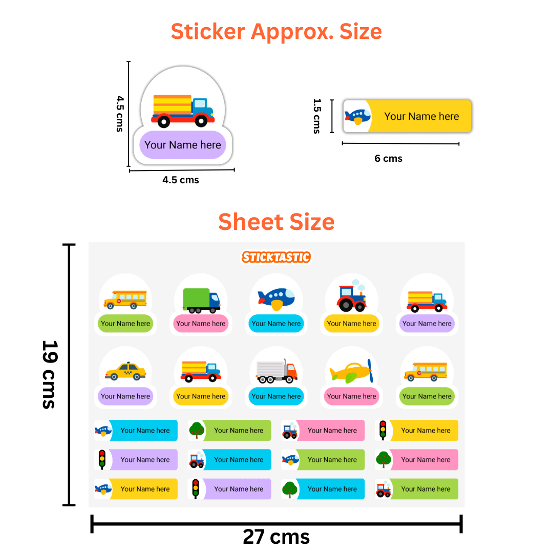 Transport Theme - Customized Name Labels for Kids (22 Stickers) NT004 ...