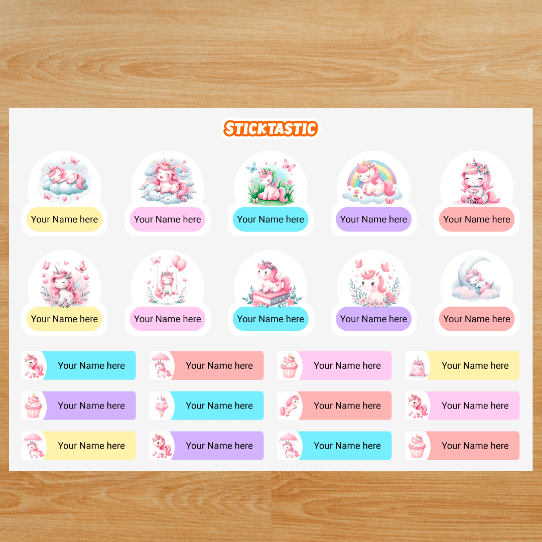 Unicorn Theme - Customized Name Labels for Kids (22 Stickers) NT004 ...