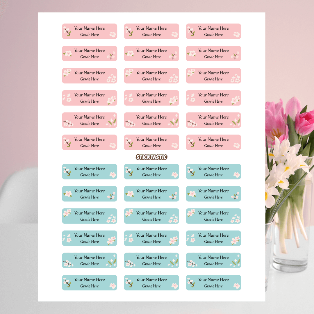 Floral Theme - Customized Name Labels for Kids (36 Paper Stickers ...