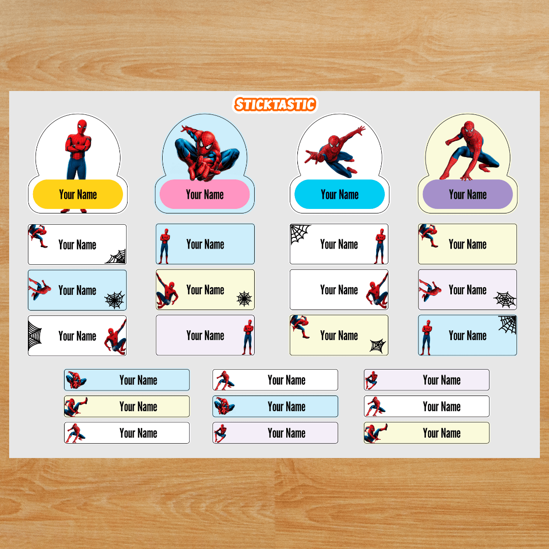 Spiderman Theme - Customized Name Labels for Kids (25 Stickers ...