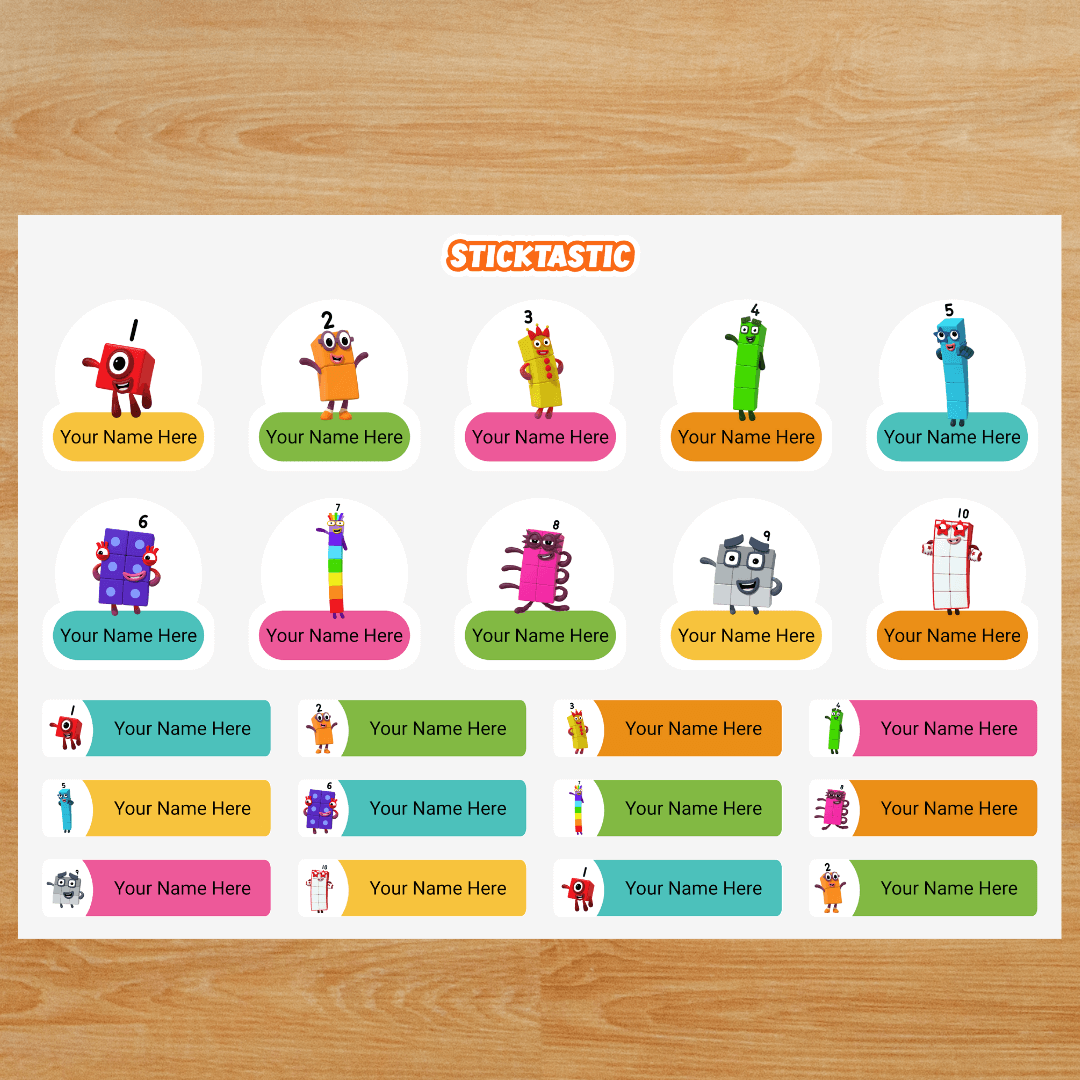 Number Blocks Theme - Customized Name Labels for Kids (22 Stickers ...