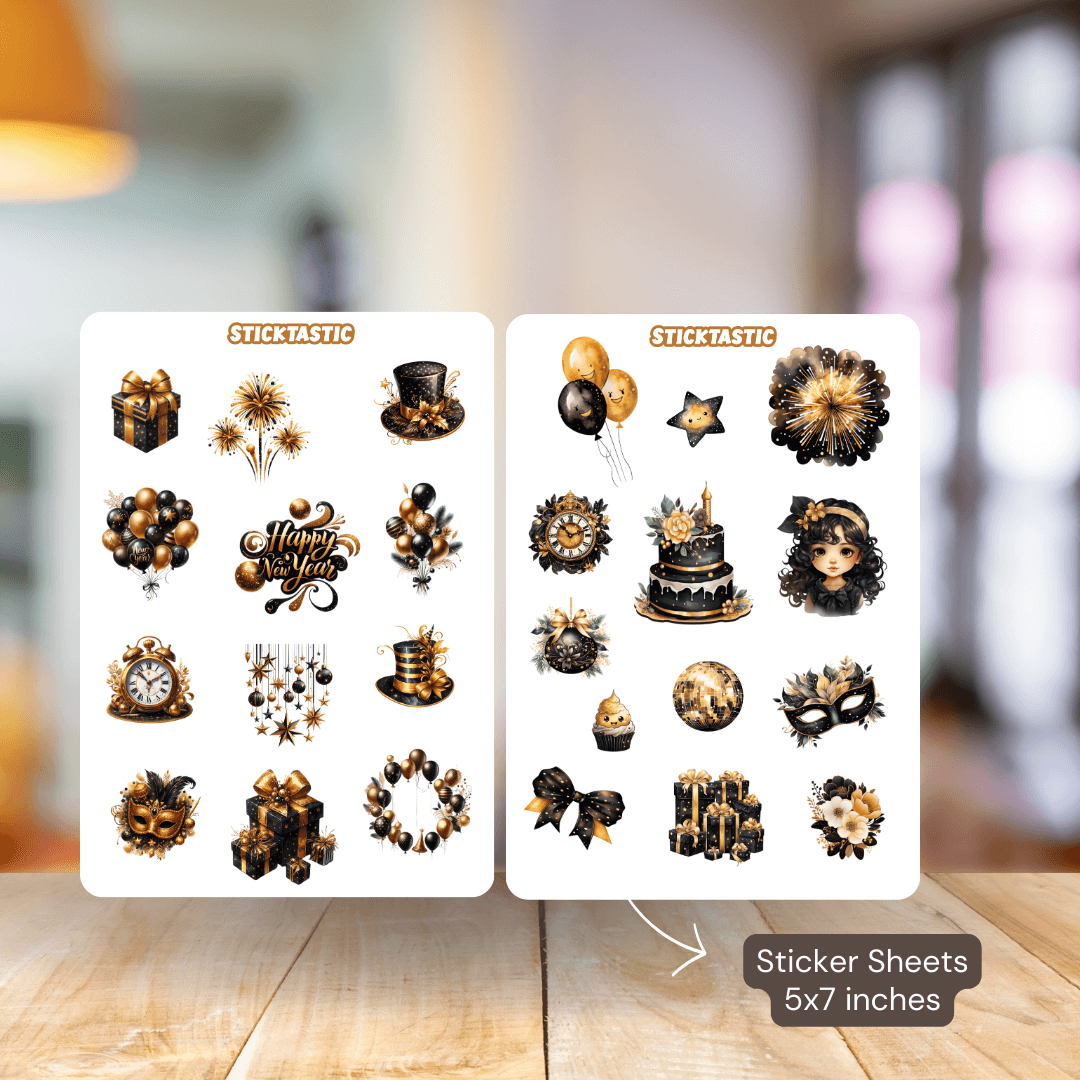 New Year Theme Paper Sticker Sheets (set of 2 sheets) | Sticktastic