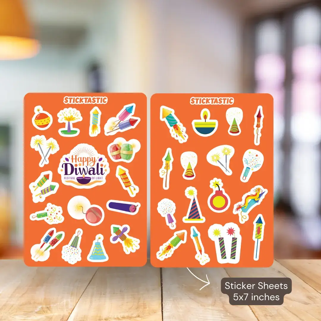 Diwali Theme Paper Sticker Sheets (set of 2 sheets) | Sticktastic
